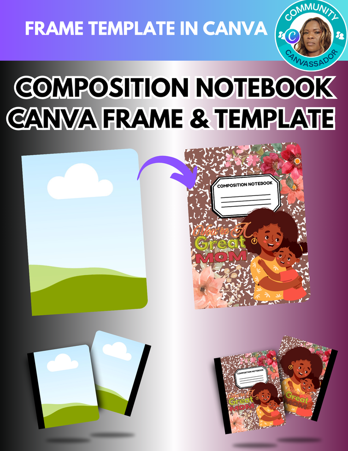 Composition notebook Canva Frame and PNG Template Princess – Poui Designs